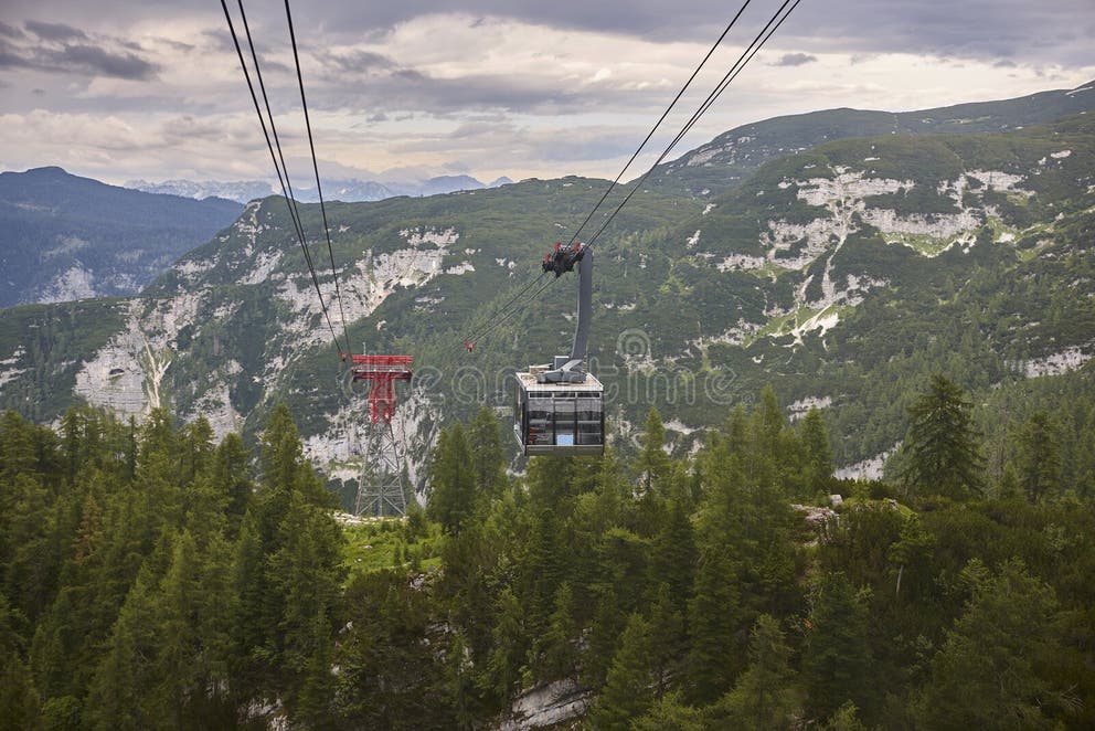 Modern Cable Car in Dachstein Mountain Range. First Section. Austria ...