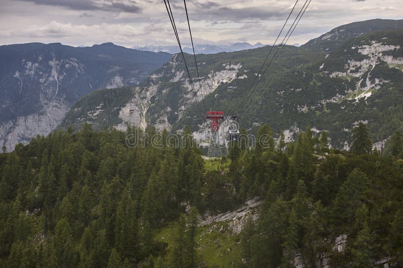 Modern Cable Car in Dachstein Mountain Range. First Section. Austria ...