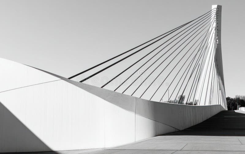 Modern Cable Stay Bridge Concrete Wall Monochrome Stock Illustration ...