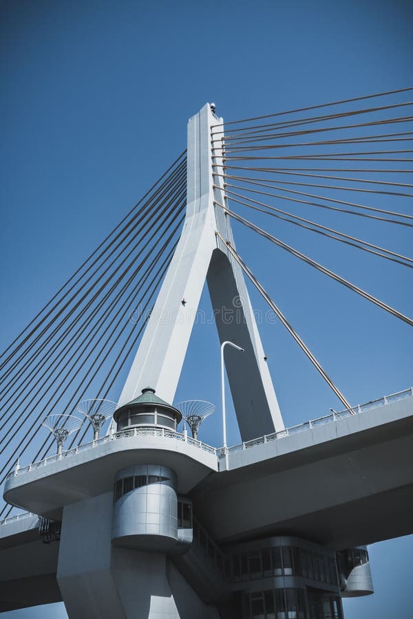 Modern Cable-stayed Bridge Against a Clear Blue Sky in a Cityscape ...