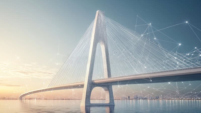 Modern Cable-Stayed Bridge with Data Connection, Concept of Digital ...
