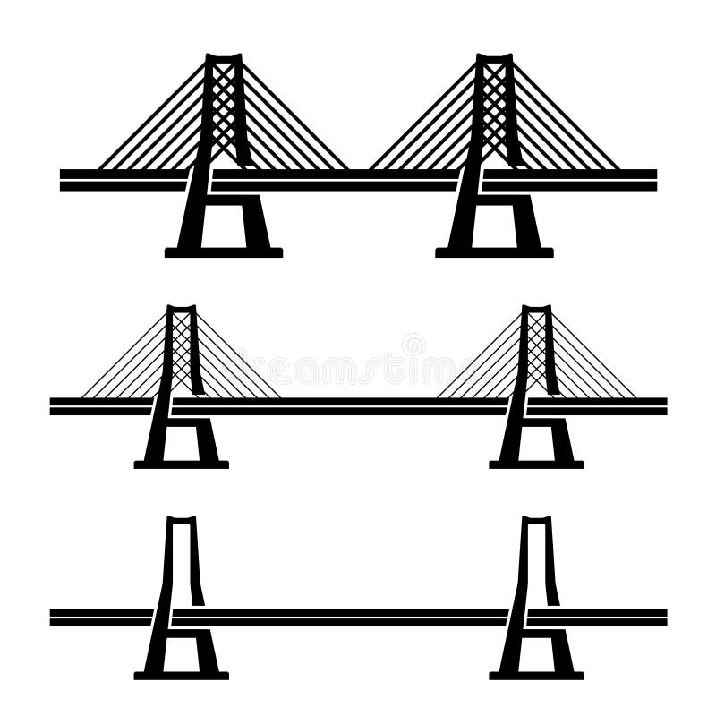 Modern Cable Suspension Bridge Black Symbol Stock Vector - Illustration ...