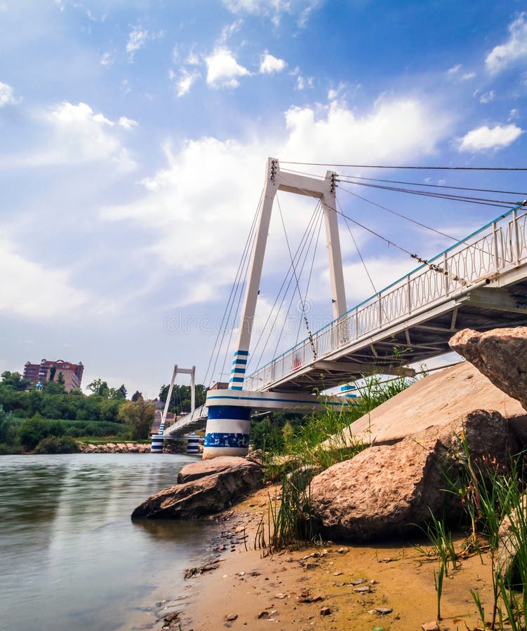 Cable Suspension Bridge Black White Style Stock Image - Image of cable ...