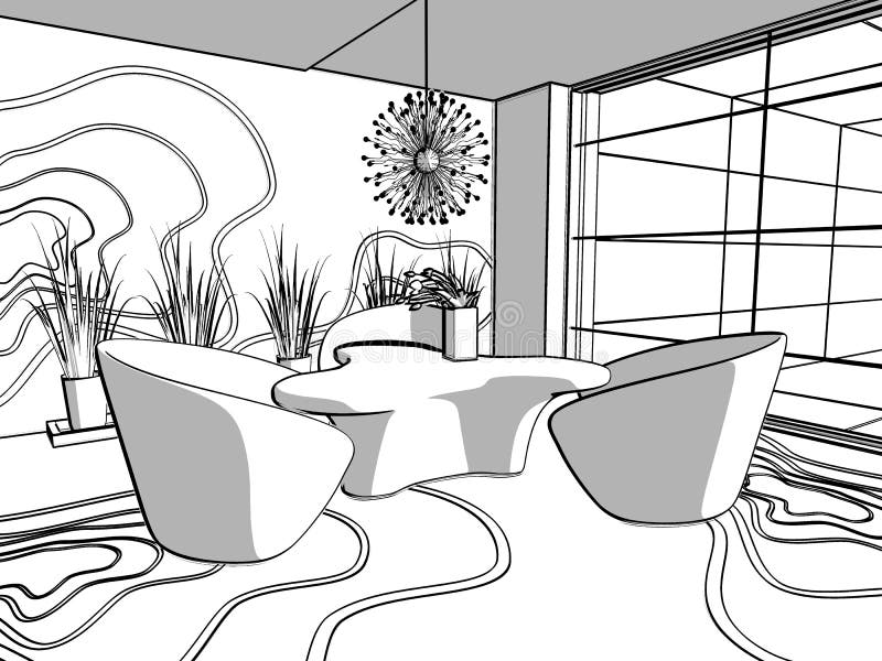 Cafe Interior and People in Sketch Style. Modern Cafe Concept. Vector ...