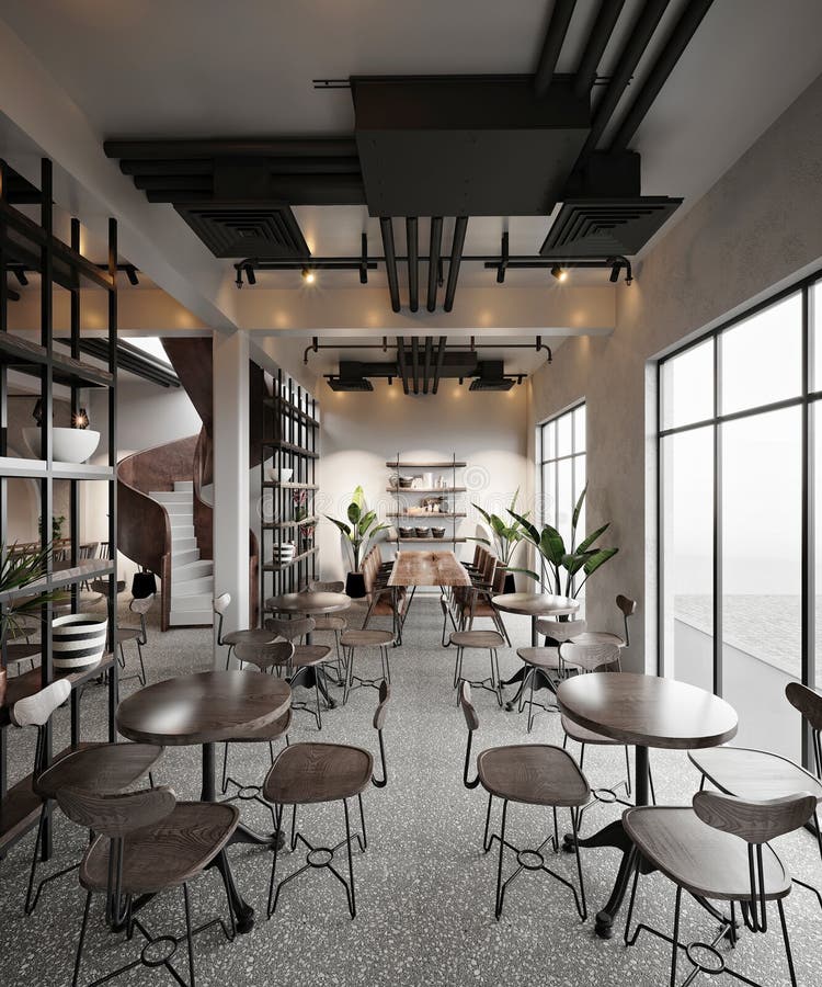 Modern Cafe Bar Restaurant. 3d Rendering Stock Illustration ...