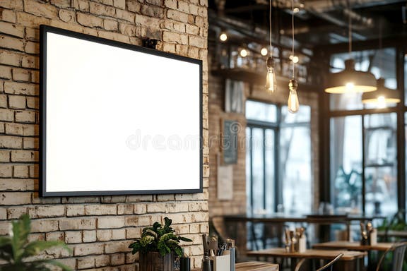 Modern Cafe Digital Menu Board Mockup, Blank White Screen Mounted on ...