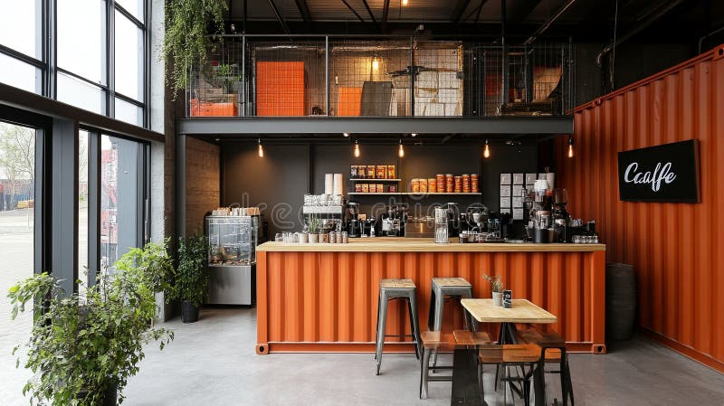 Modern Cafe Housed in a Repurposed Shipping Container with Clean. Stock ...