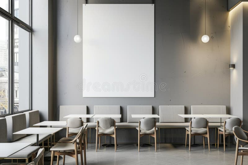 Modern Cafe Interior with Blank Art Canvas on Wall Stock Photo - Image ...