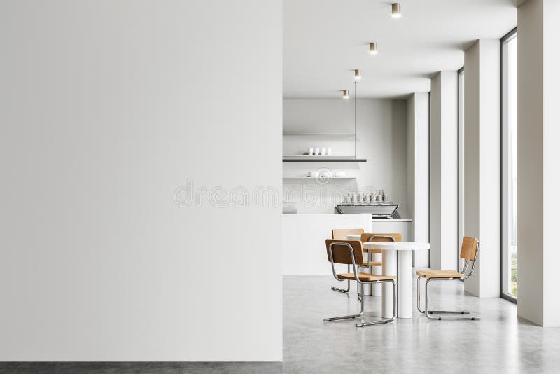 Modern Cafe Interior with Empty Blank Wall for Mockup. 3D Rendering ...