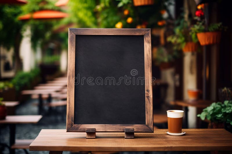 Modern Cafe Interior with Empty Vintage Blackboard Stock Illustration ...
