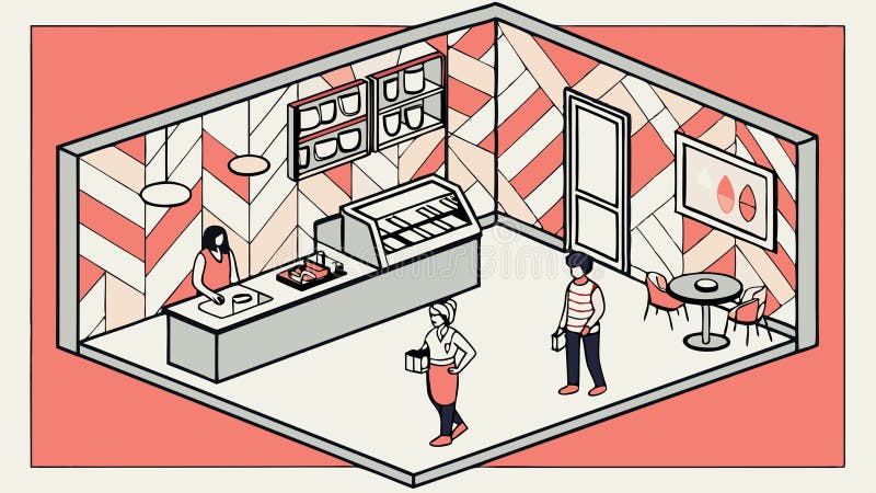 Modern Cafe Interior Geometric Wall Pattern Scene, Vector Design ...