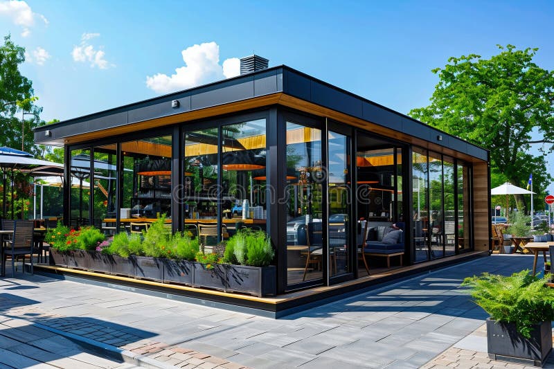 Modern Cafe Interior with Greenery and Natural Light. Generative Ai ...