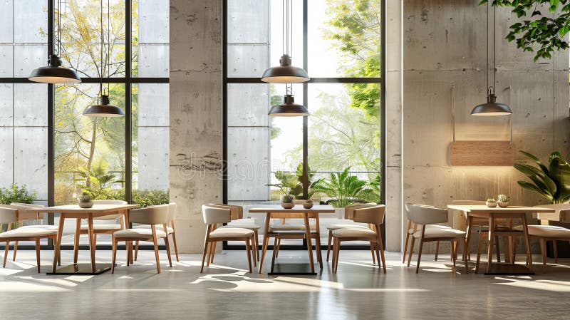 Modern Cafe Interior with Natural Light and Greenery, Cozy and Inviting ...