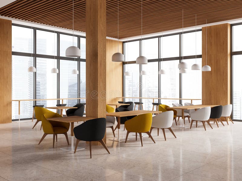 Modern Cafe Interior with Seats and Table in Row, Dining Space with ...