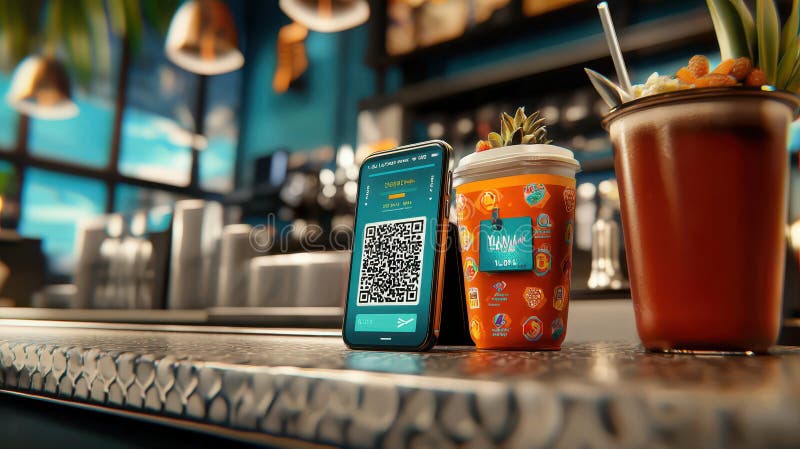 Mobile Payment and Coffee Cup with QR Code in a Modern Cafe Setting ...