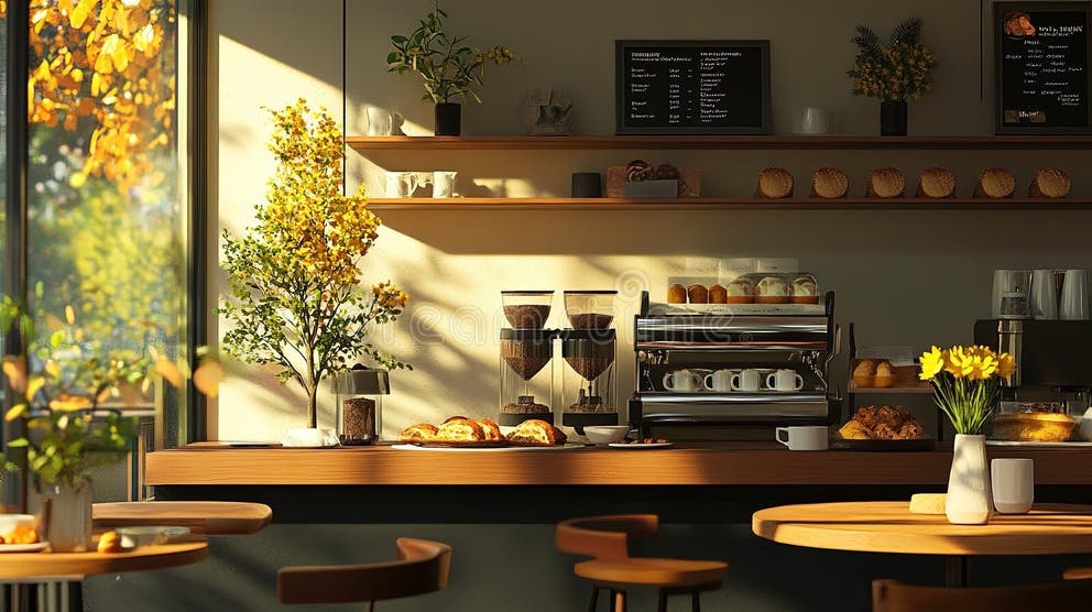 A Modern Cafe Table Setup Featuring Freshly Brewed Coffee and Pastries ...