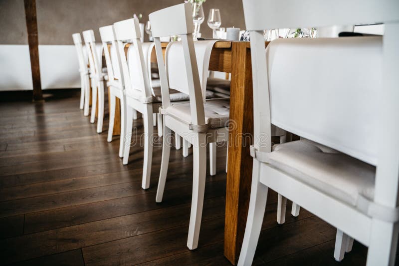 Modern Cafeteria with White Chairs Stock Image - Image of arrangement ...