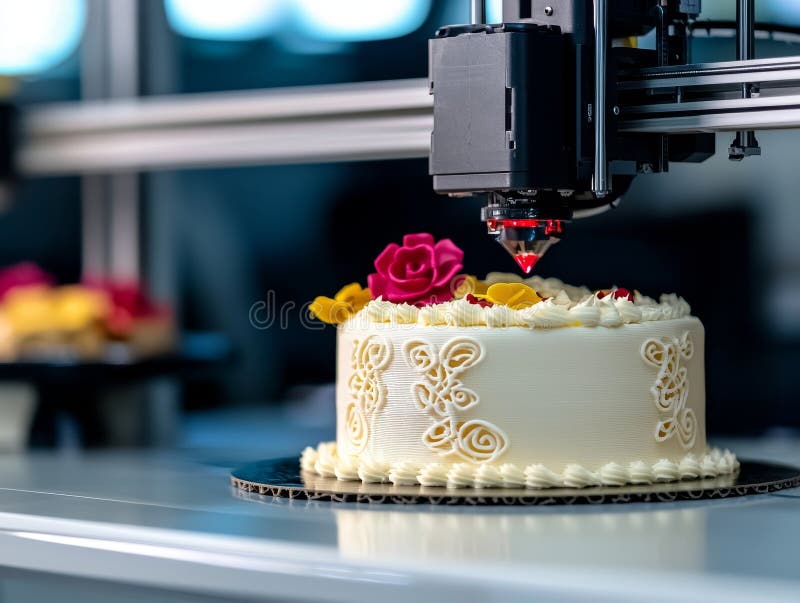 Modern Cake Decoration Using a Robotic Arm with Roses on Top White ...