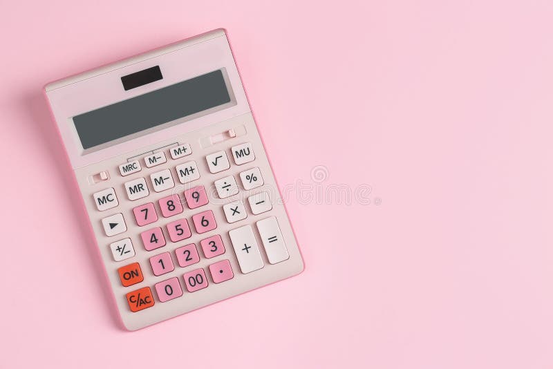 Modern Calculator on Pink Background, Top View. Space for Text Stock ...