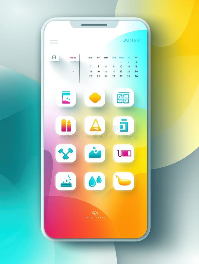 Modern Calendar App Showcasing Exercise and Water Emojis Over a Bright ...