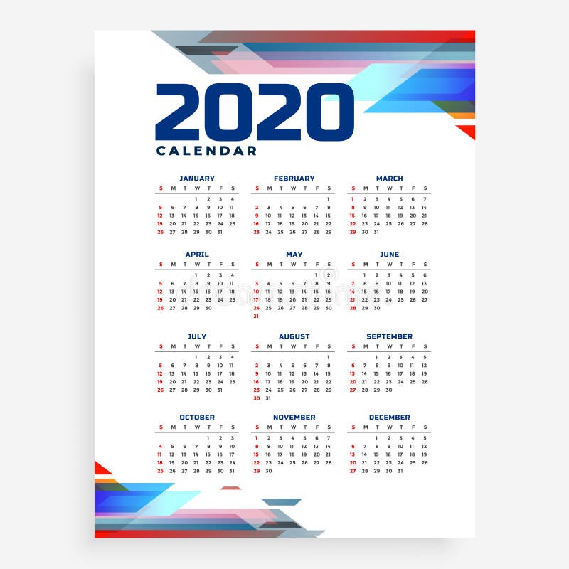 Modern 2020 Calendar Design Template Stock Vector - Illustration of ...