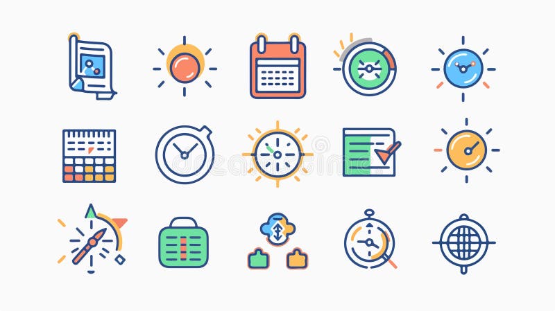 Professional Calendar Schedule Outline Icons Vector Illustration Stock ...