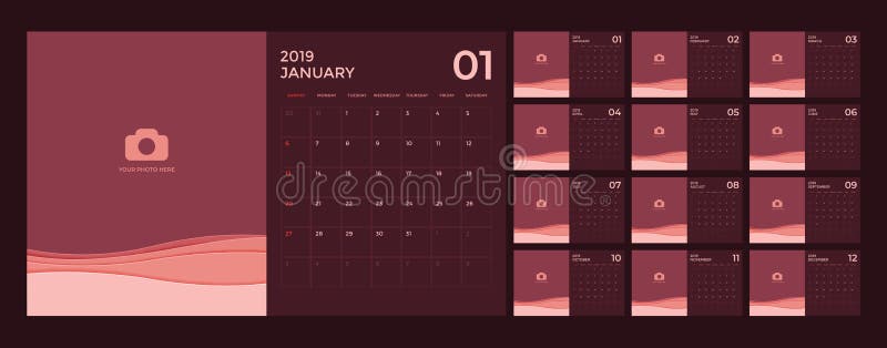 Modern Calendar for 2019 Template. Stock Vector - Illustration of color ...