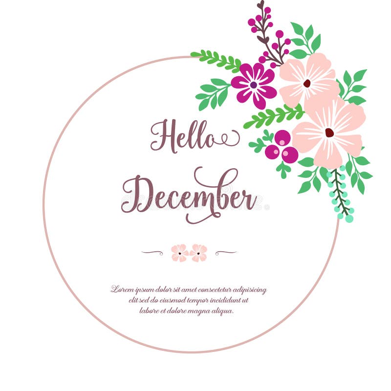 Modern Calligraphy Card Hello December, with Design Simple of Pink ...