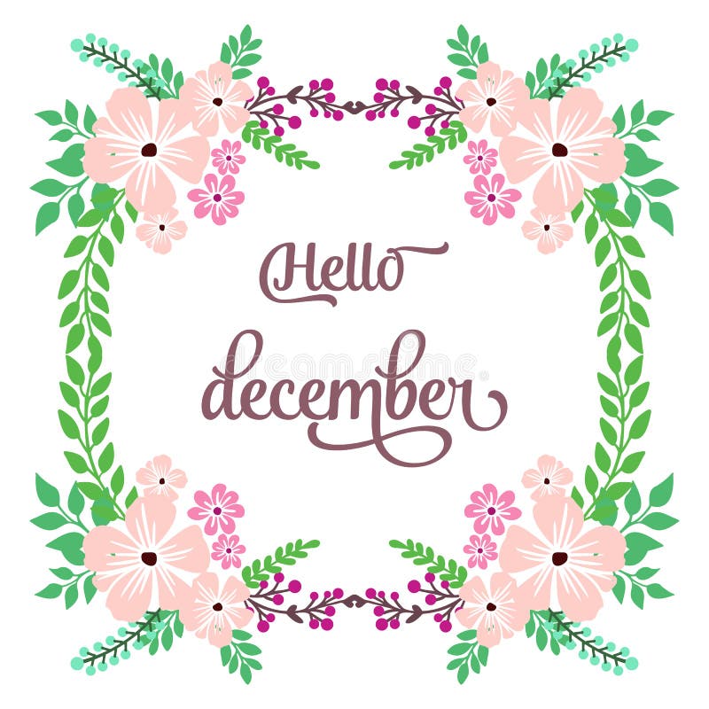 Modern Calligraphy Card Hello December, with Design Simple of Pink ...