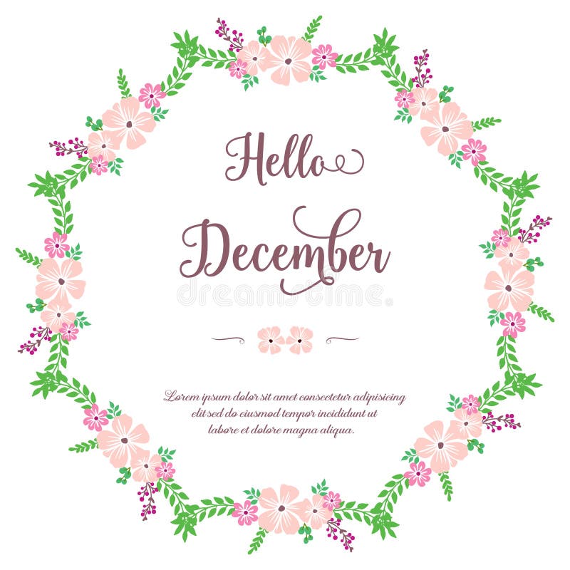 Modern Calligraphy Card Hello December, with Design Simple of Pink ...