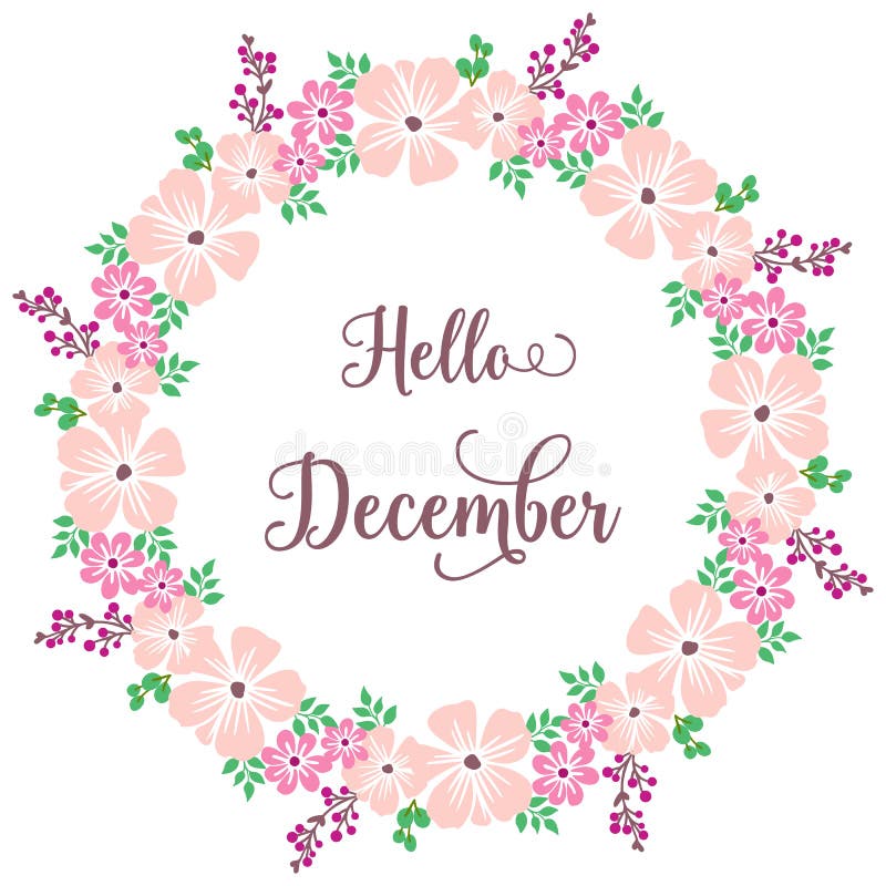 Modern Calligraphy Card Hello December, with Design Simple of Pink ...