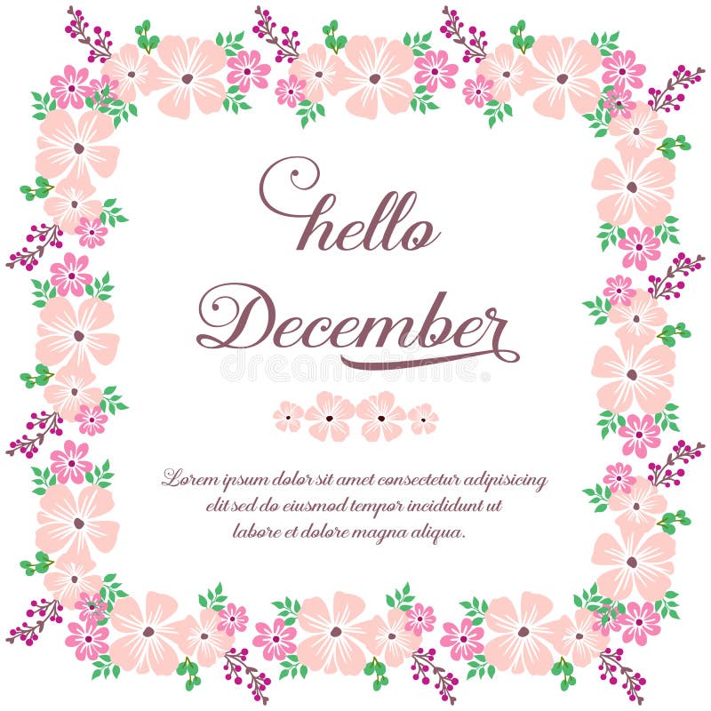 Modern Calligraphy Card Hello December, with Design Simple of Pink ...