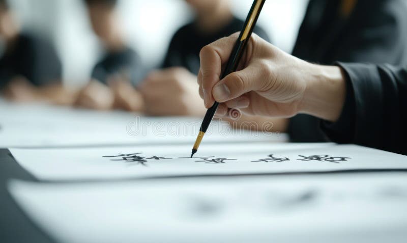 Modern Calligraphy Class with Students Practicing Brush Strokes Stock ...