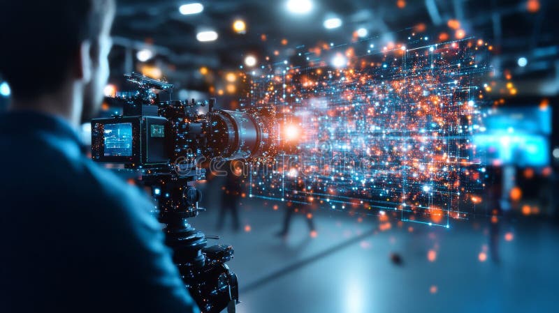 Modern Camera Captures Vibrant Data Streams in a Futuristic Studio ...