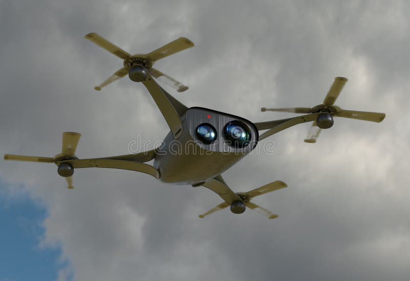 Modern Camera Drone in Flight, Front View of the Futuristic Black ...