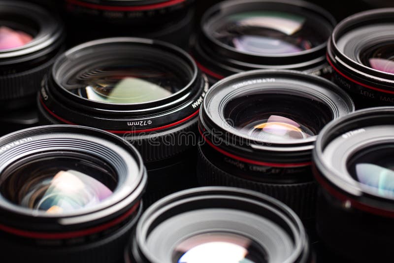 Modern Camera Lenses with Reflections Stock Image - Image of optical ...