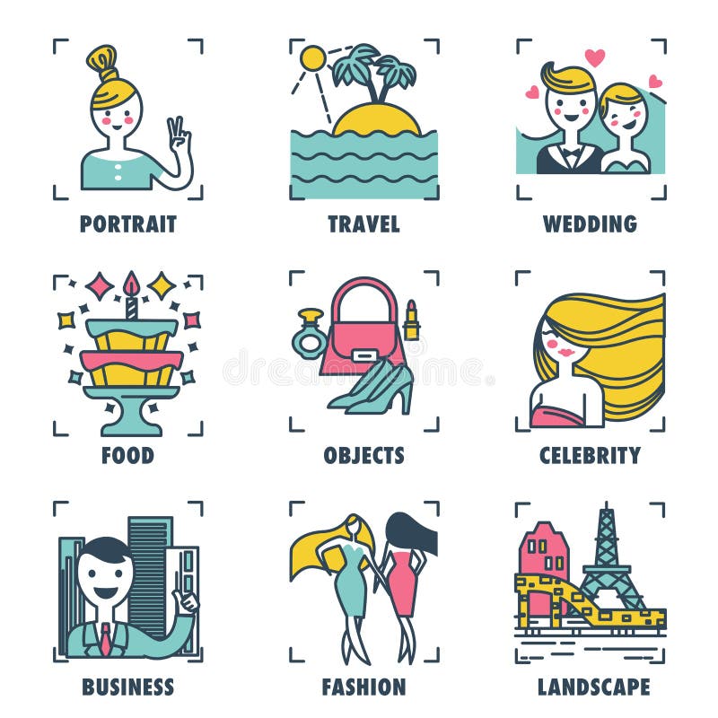 Modern Camera Modes for All Types of Photo Icons Set Stock Vector ...