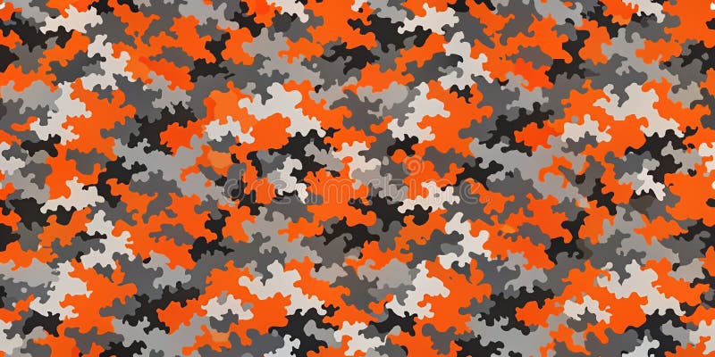 Modern Camo Pattern in Vibrant Orange Gray and Black Tones Seamless Repeatable Background AI ...