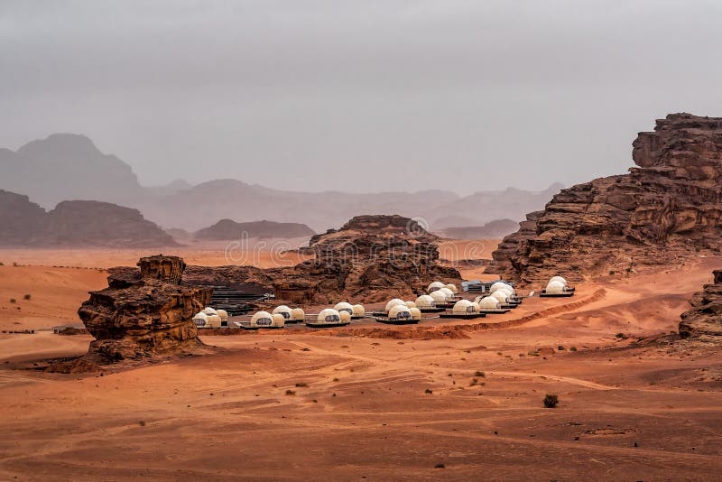 Modern Camping on Mars, Wadi Rum, Jordan Stock Image - Image of space ...