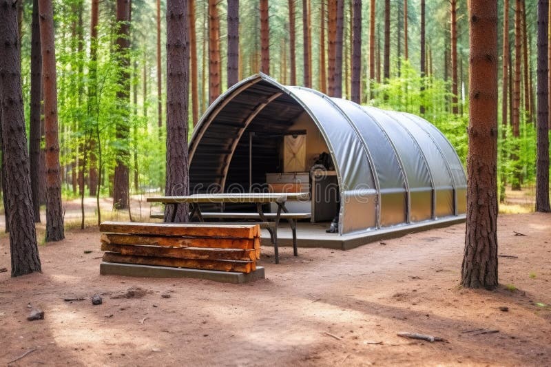 Modern Camping Pod in a Pine Forest Stock Photo - Image of site ...