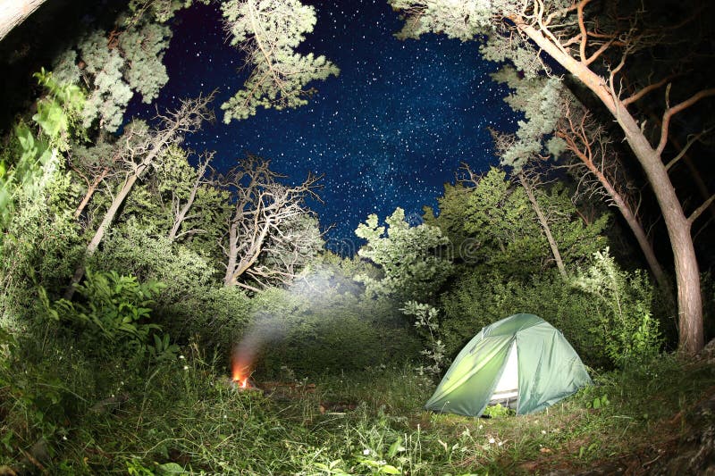 Modern Camping Tent Bonfire Forest Night Fisheye Lens Effect Stock Photos - Free & Royalty-Free ...