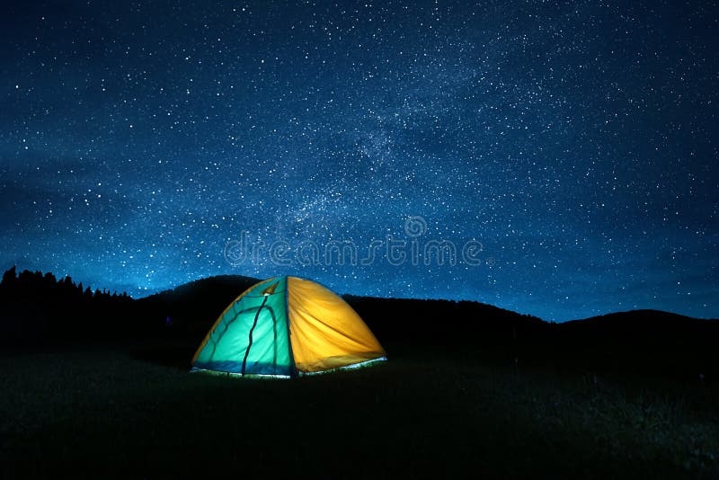 Modern Camping Tent in Wilderness at Night Stock Photo - Image of ...