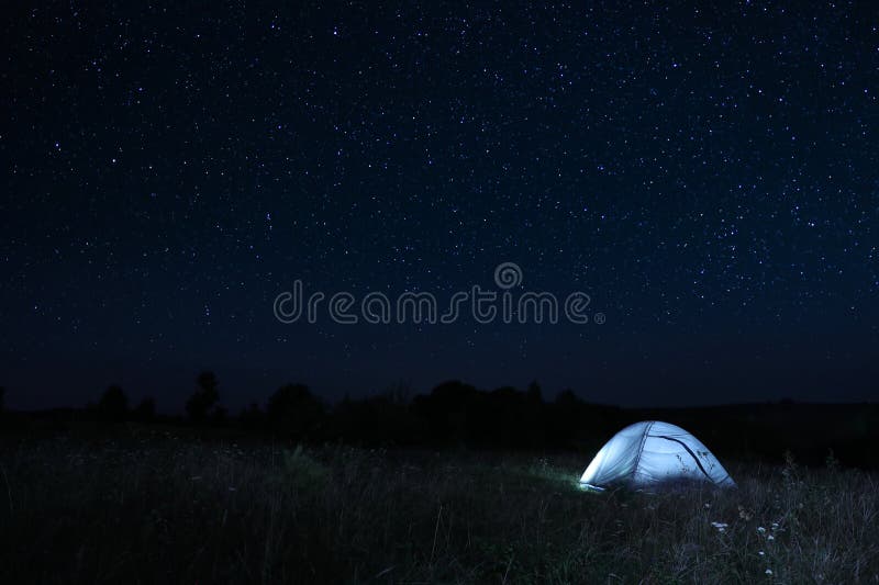 Modern Camping Tent in Wilderness at Night Stock Photo - Image of dark ...
