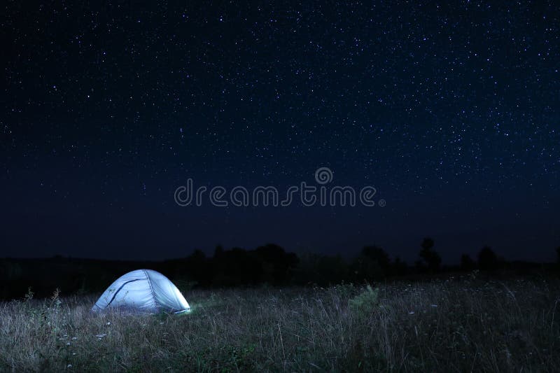 Modern Camping Tent in Wilderness at Night Stock Photo - Image of ...
