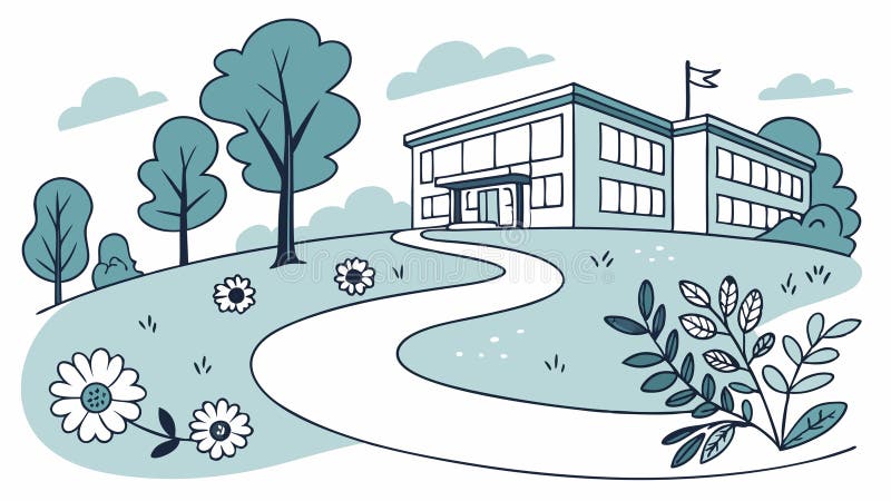 Modern Campus, Inviting Pathways, Serene Environment, Vector Design ...