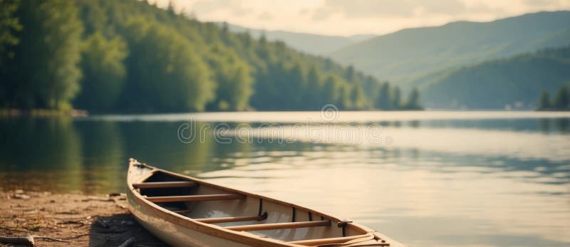 Modern Canoe on a Picturesque Lake Basked in Bright Natural Light ...