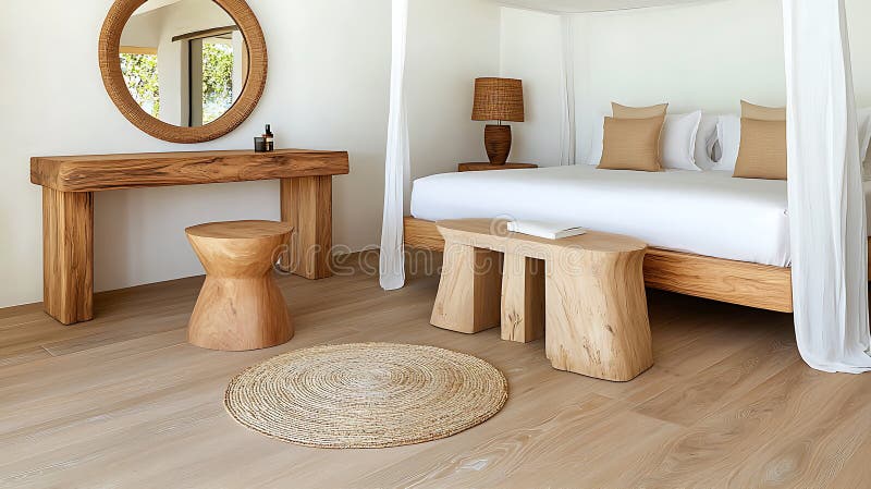 Modern Canopy Bedroom with Minimalist Decor Stock Illustration ...