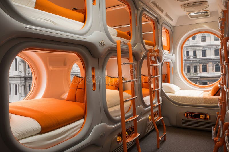 Modern Capsule Hotel Room Interior Design with Small Compact Bedroom in ...