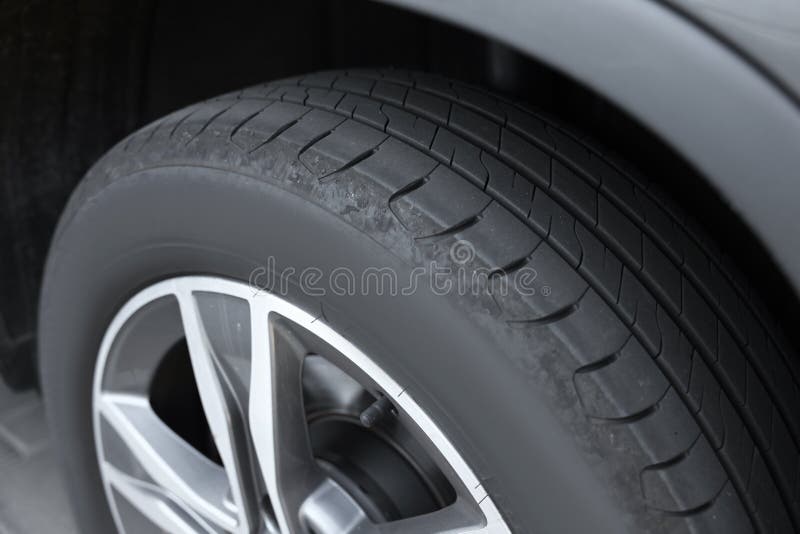 Modern Car with Big Wheel, Closeup View Stock Image - Image of black ...