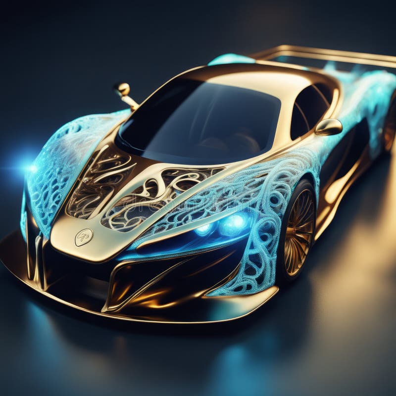 Modern Car with Blue Lights 3d Rendering of a Brand - less Generic ...